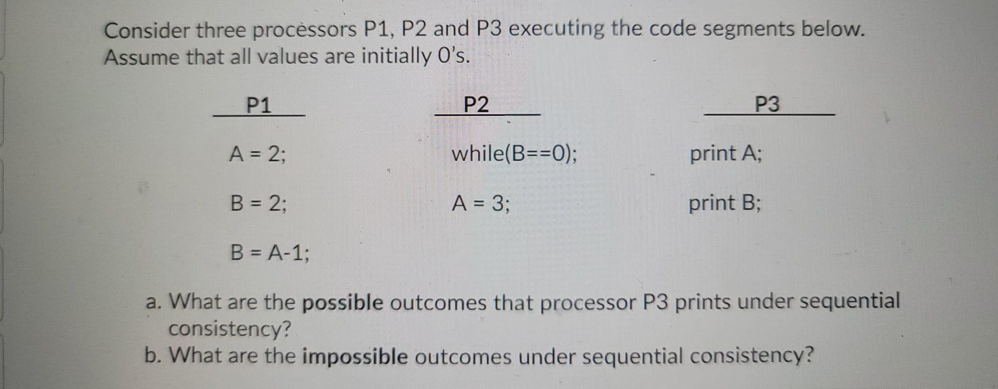 Solved Consider three processors P1, P2 and P3 executing the | Chegg.com