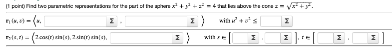 Solved (1 point) Find two parametric representations for the | Chegg.com
