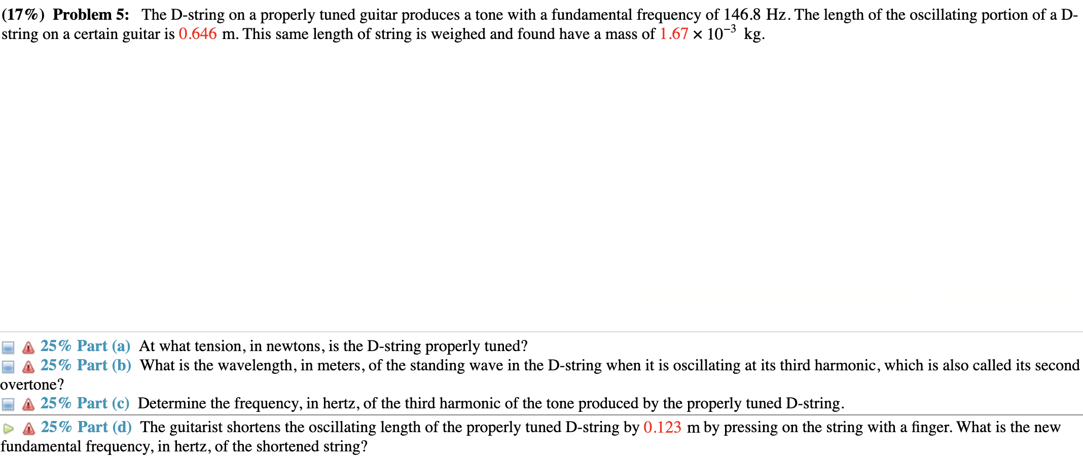 Solved (17\%) Problem 5: The D-string on a properly tuned | Chegg.com