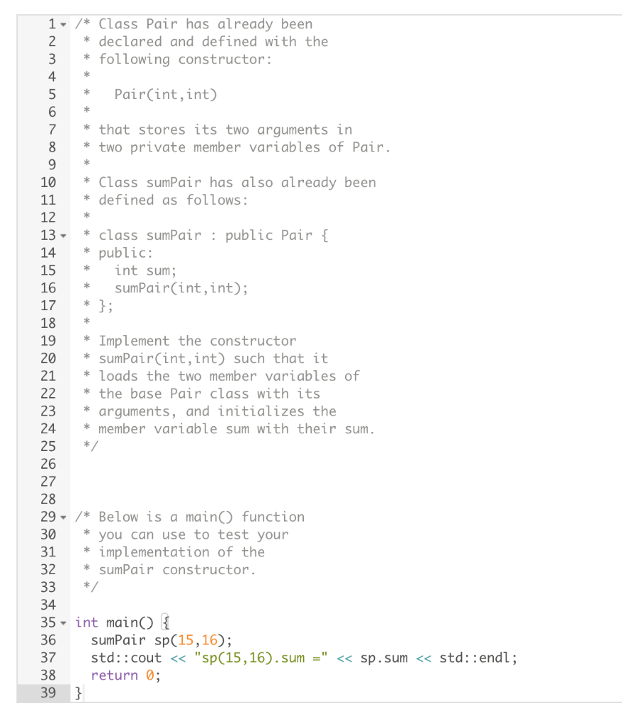 Solved A base class Pair contains a single constructor | Chegg.com