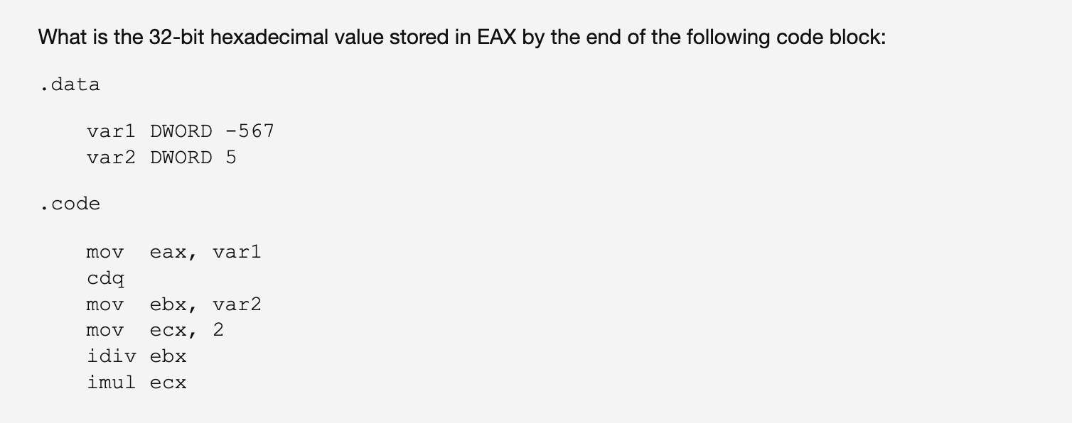 Solved What is the 32-bit hexadecimal value stored in EAX by | Chegg.com