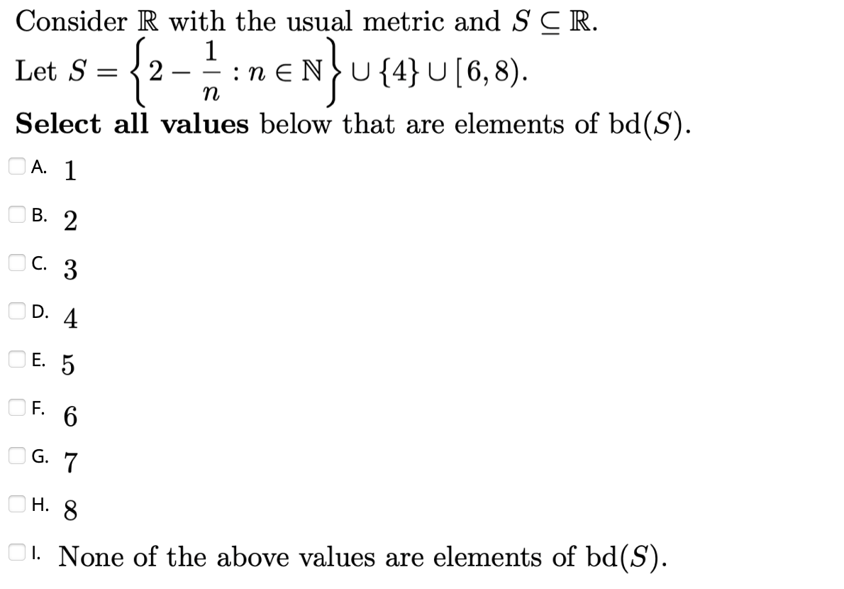 Solved Consider R with the usual metric and S CR. 1 Let S 2 | Chegg.com