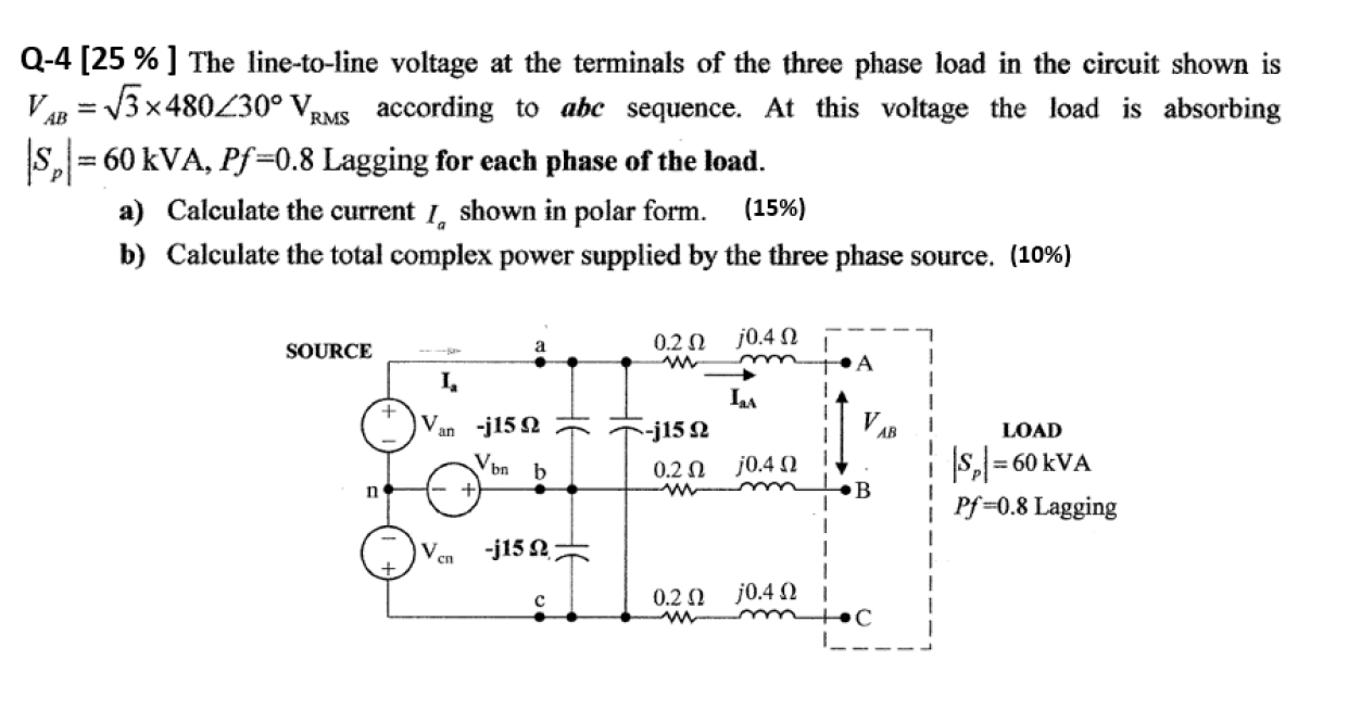 Solved Q-4 [25 % ] The line-to-line voltage at the terminals | Chegg.com