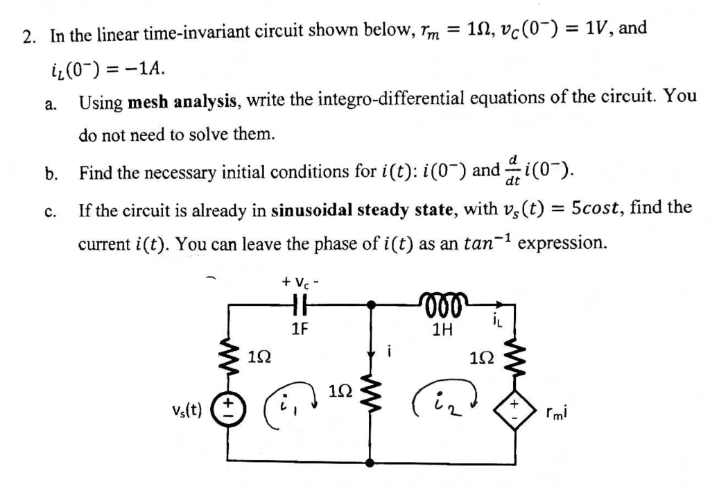 Solved 2. In the linear time-invariant circuit shown below, | Chegg.com