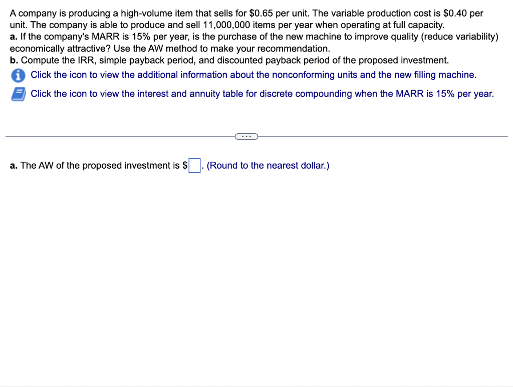 Solved A company is producing a high-volume item that sells | Chegg.com