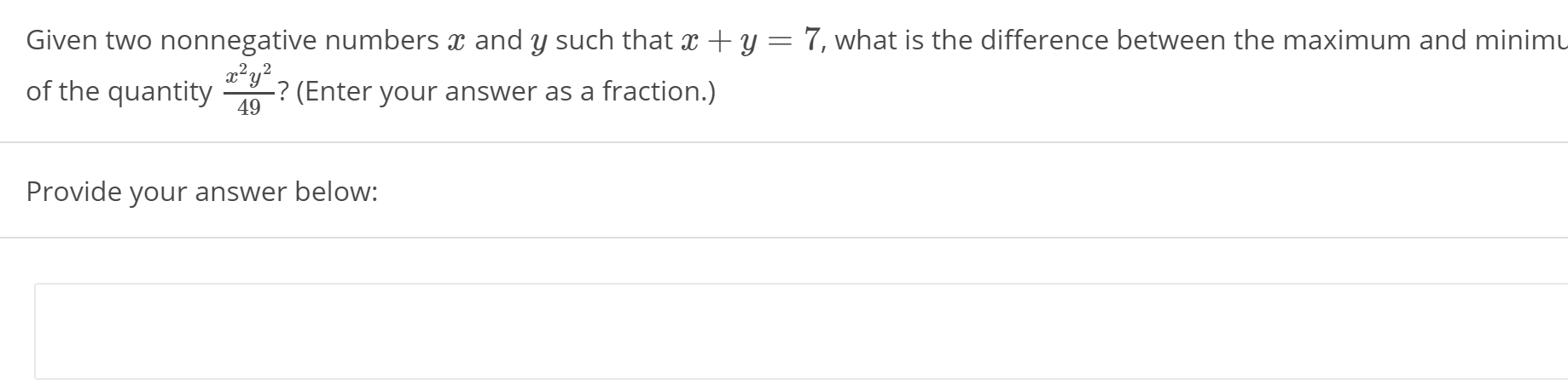 Solved Given two nonnegative numbers x and y such that x +y | Chegg.com