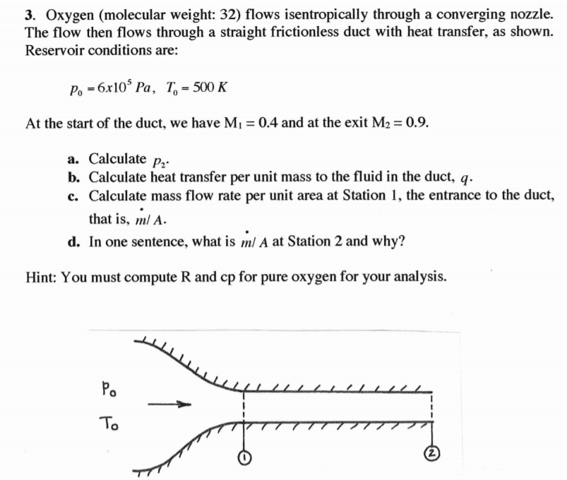 Solved 3. Oxygen (molecular weight: 32) flows isentropically | Chegg.com