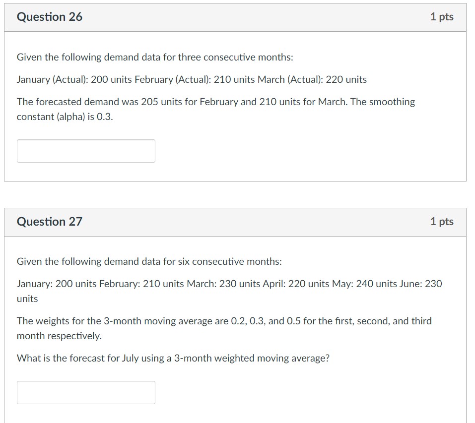 Solved Given the following actual demand and forecasts for | Chegg.com