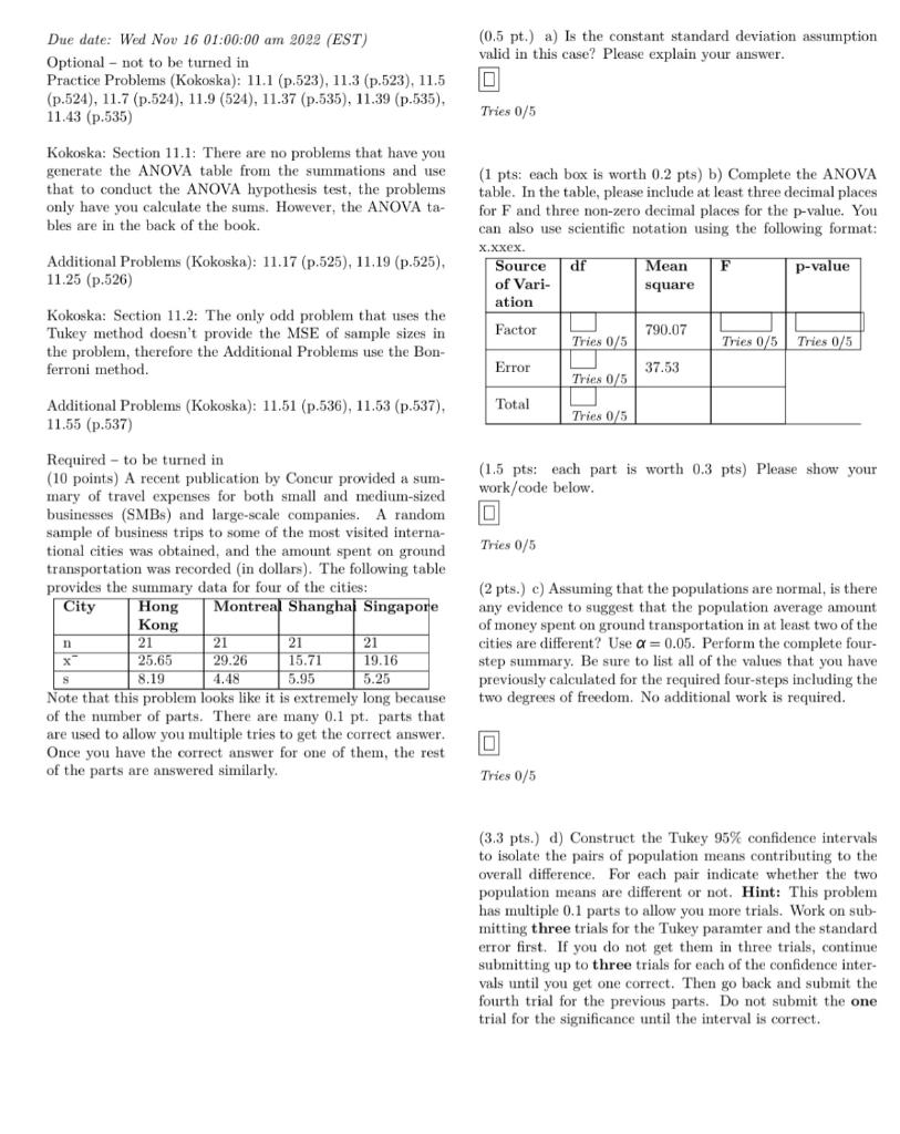 Due date: Wed Nov 16 01:00:00 am 2022 (EST) (0.5pt.) | Chegg.com