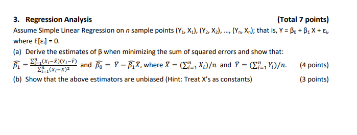 Solved 3. Regression Analysis (Total 7 points) Assume Simple | Chegg.com