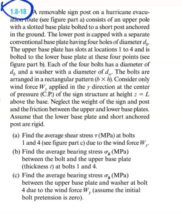 Solved 1.8-18 A removable sign post on a hurricane evacu- | Chegg.com