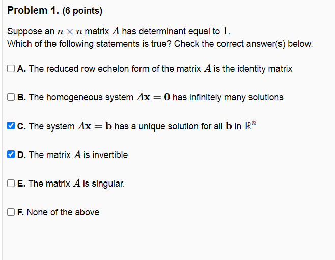 Solved Problem 1. (6 points) Suppose an n x n matrix A has | Chegg.com
