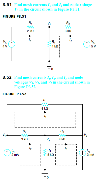 Solved 3.51 Find mesh currents 11 and 12 and node voltage V1 | Chegg.com