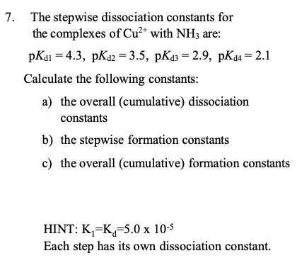 Solved The stepwise dissociation constants for the complexes | Chegg.com
