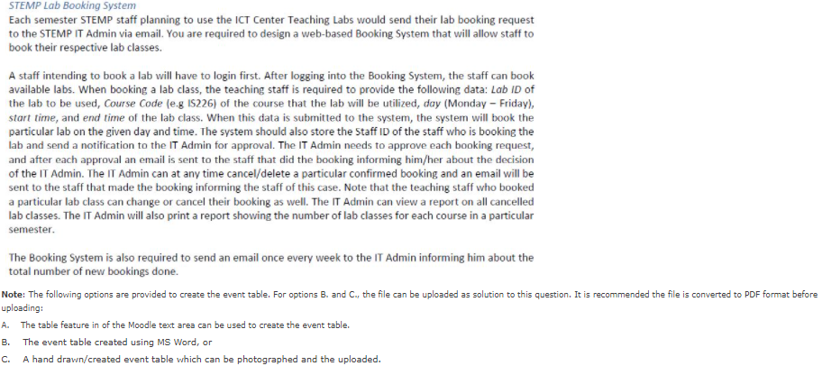 Solved STEMP Lab Booking System Each semester STEMP staff | Chegg.com