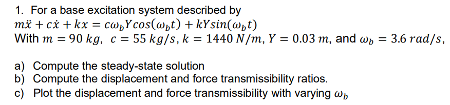 1. For a base excitation system described by | Chegg.com