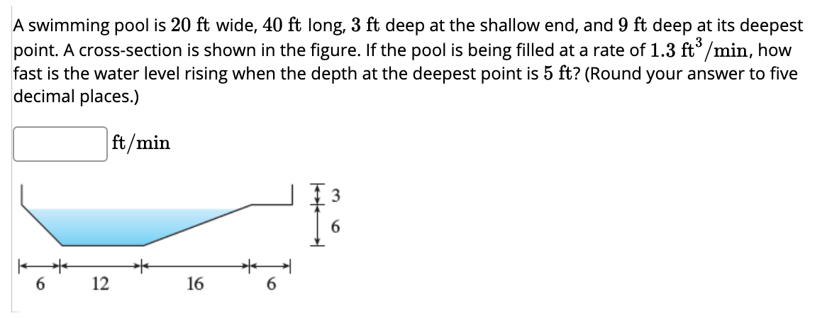 Solved A swimming pool is 20 ft wide, 40 ft long, 3 ft deep | Chegg.com