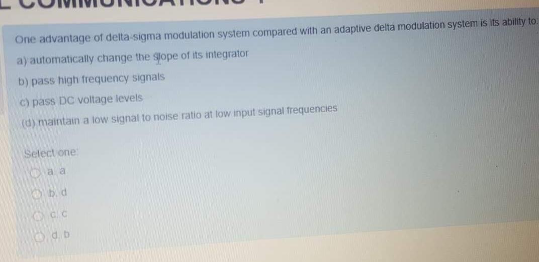 Solved One advantage of delta-sigma modulation system | Chegg.com