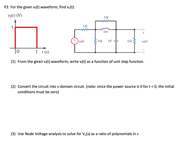 Solved P2. For the given vi(t) waveform, find vo(t). (1) | Chegg.com