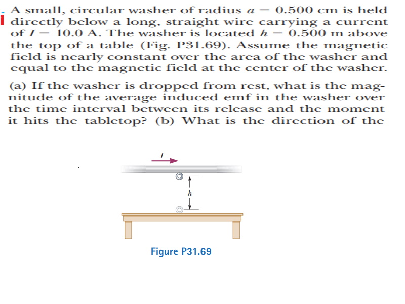 Solved - A small, circular washer of radius a = 0.500 cm is | Chegg.com