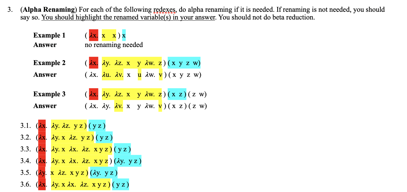 Solved 3. (Alpha Renaming) For each of the following | Chegg.com