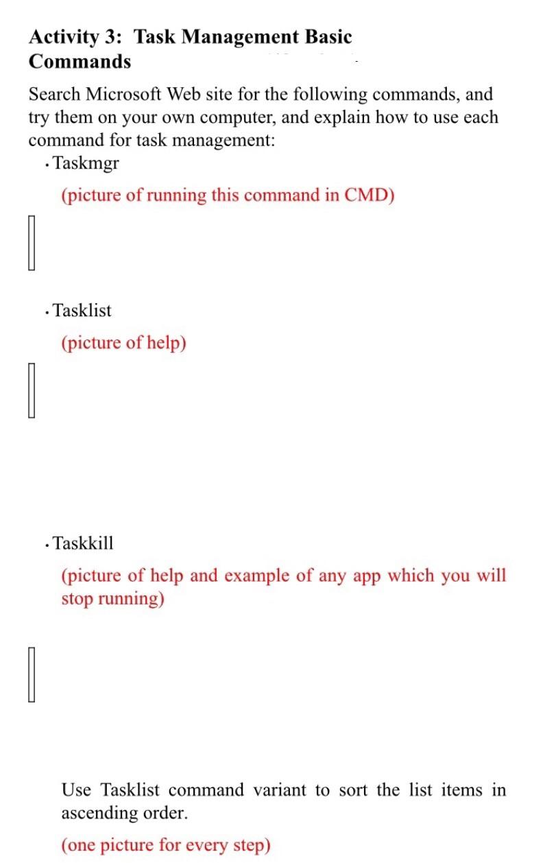 Solved Activity 3: Task Management Basic Commands Search | Chegg.com