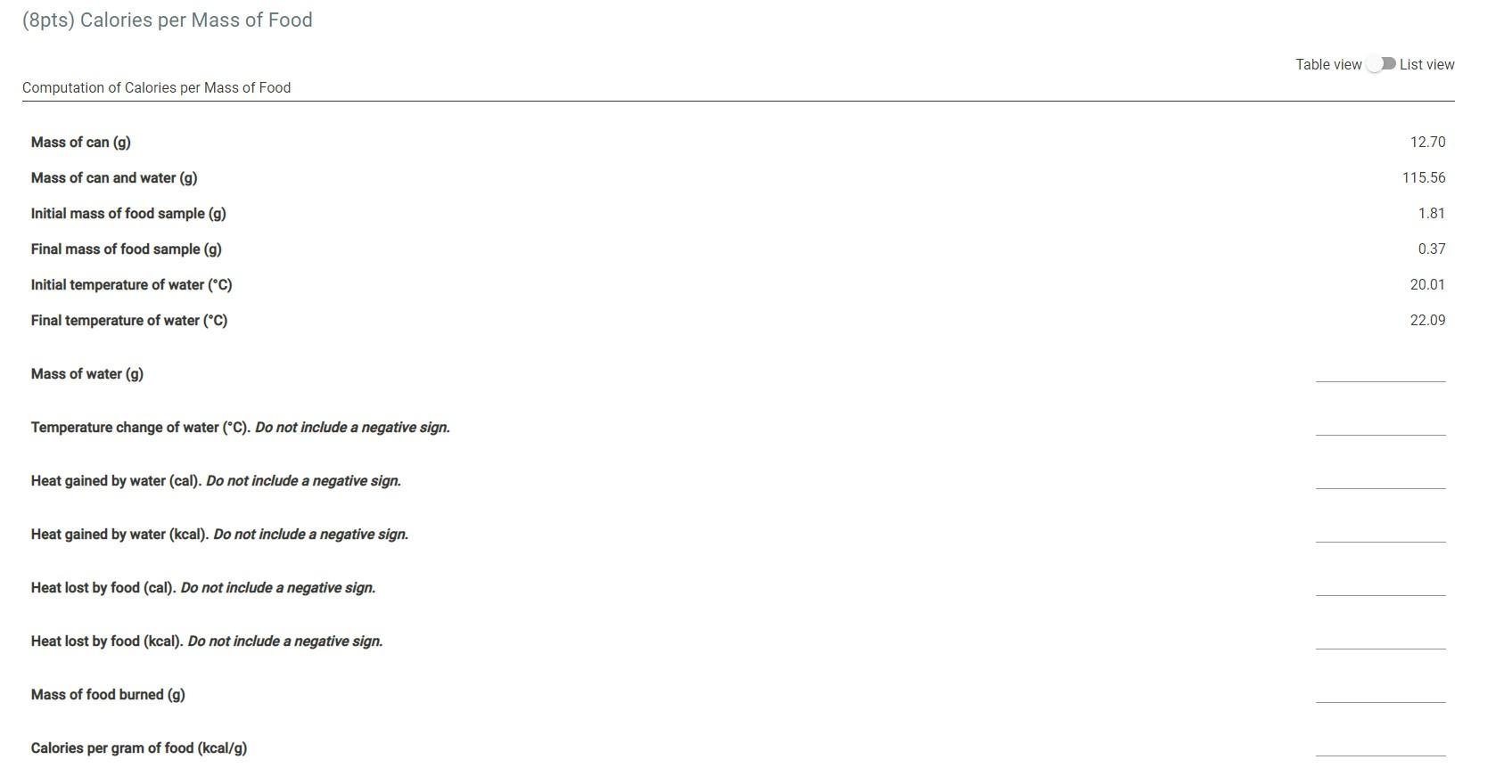 Solved Data And Report Submission - Energy And Specific Heat | Chegg.com