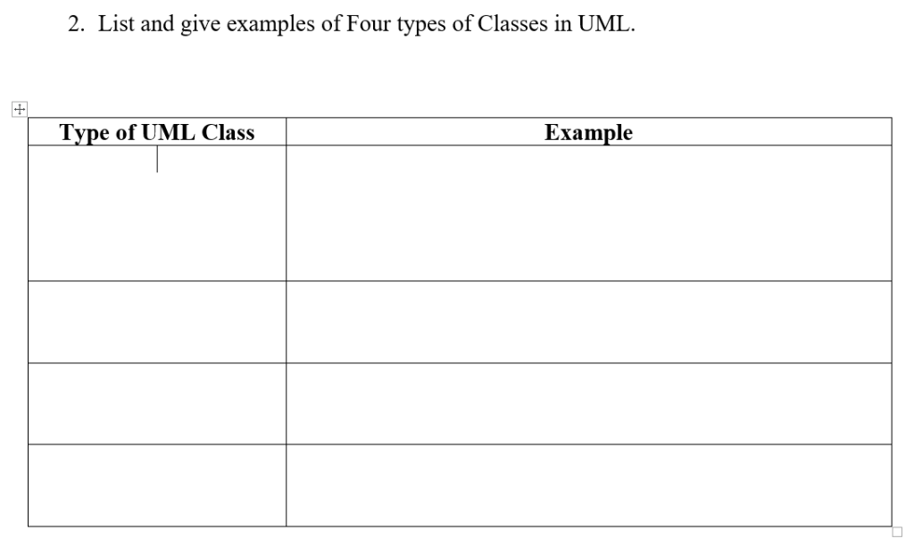 Solved 2. List and give examples of Four types of Classes in | Chegg.com