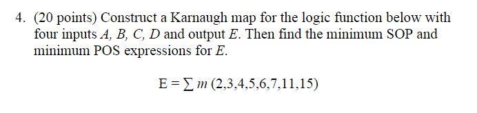 Solved 4. (20 points) Construct a Karnaugh map for the logic | Chegg.com