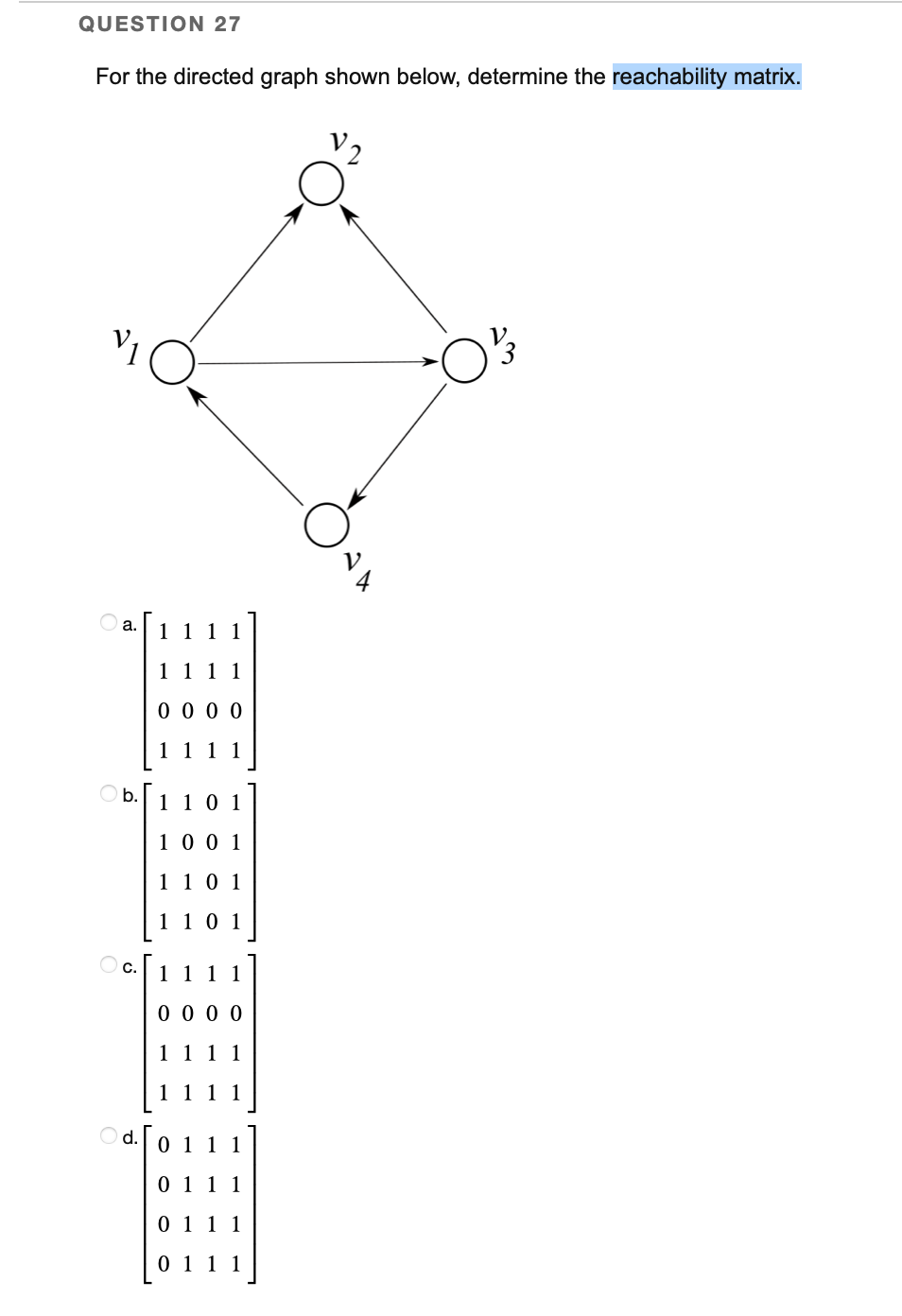 Solved For the directed graph shown below, determine the | Chegg.com