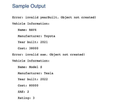 Solved JAVA Project: Create two classes: Vehicle | Chegg.com