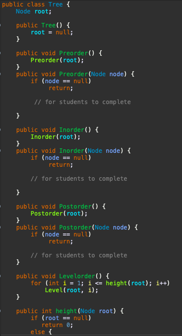 Solved Language: Java Thank You :) Complete the Tree class | Chegg.com