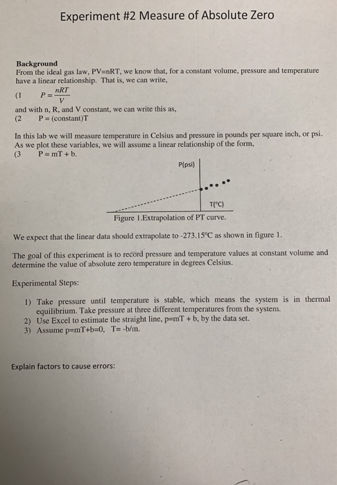 Solved Experiment #2 Measure of Absolute Zero Background | Chegg.com