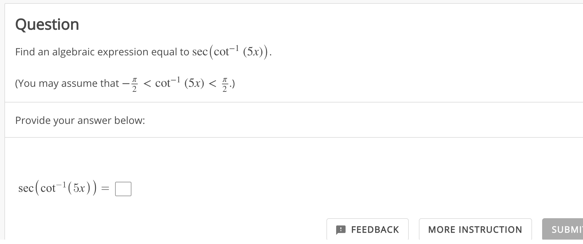 Solved Question Find an algebraic expression equal to sec | Chegg.com