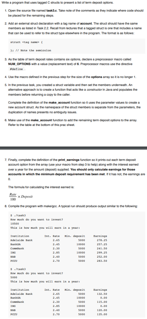 Solved Write A Program That Uses Tagged C Structs To Present