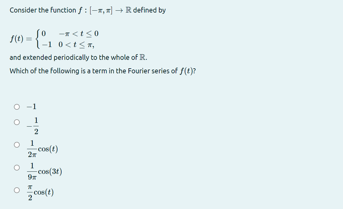 Solved Consider the function f : [-1,1] + R defined by = { 0 | Chegg.com