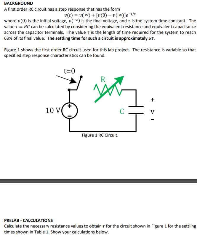 Solved BACKGROUND A first order RC circuit has a step | Chegg.com