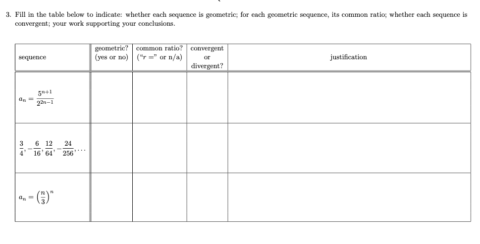 Solved 3. Fill in the table below to indicate: whether each | Chegg.com