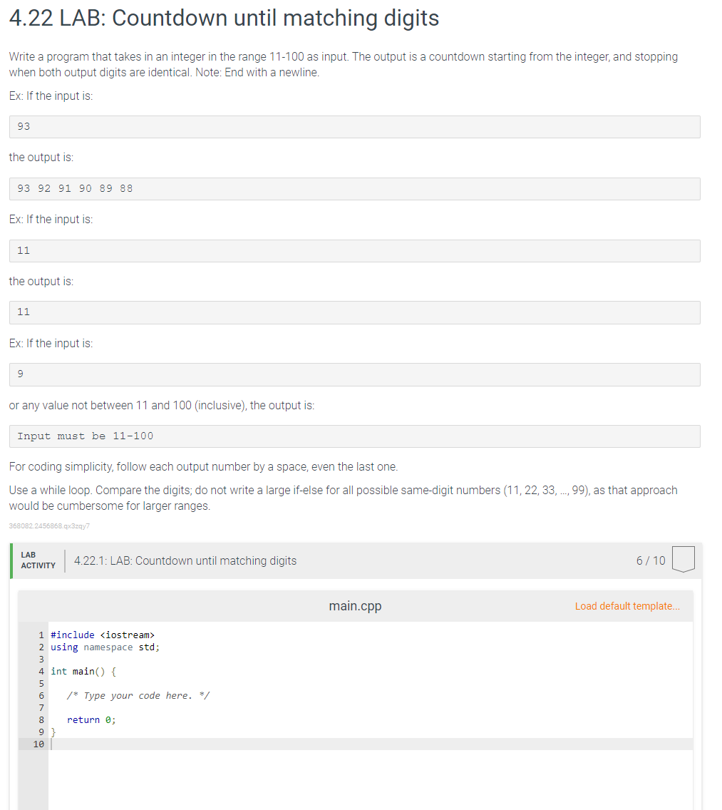 Solved 4.22 LAB: Countdown until matching digits Write a | Chegg.com