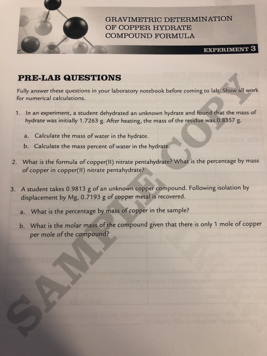 Solved GRAVIMETRIC DETERMINATION OF COPPER HYDRATE COMPOUND | Chegg.com