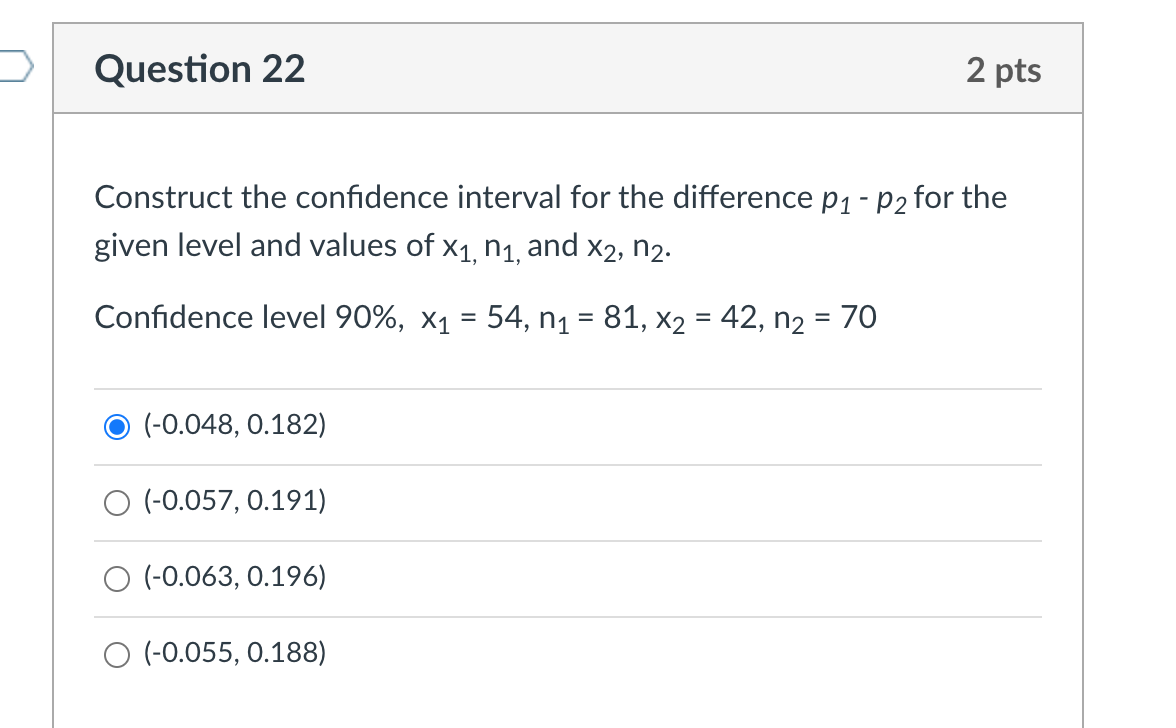 Solved Question 22 2 pts Construct the confidence interval | Chegg.com