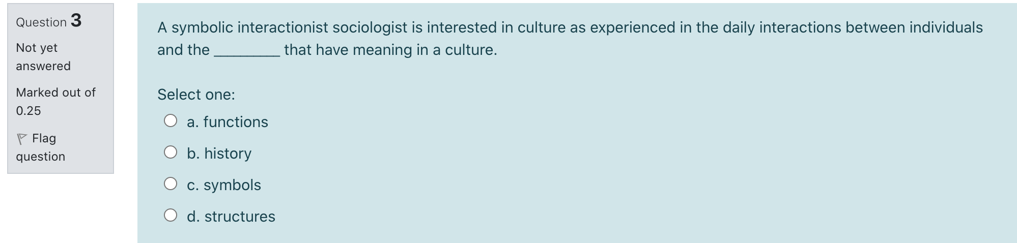 Solved Question 3 A symbolic interactionist sociologist is | Chegg.com