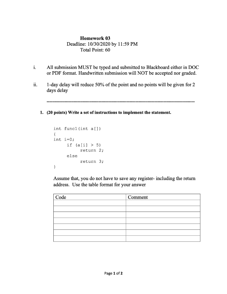 Homework 03 Deadline: 10/30/2020 by 11:59 PM Total | Chegg.com