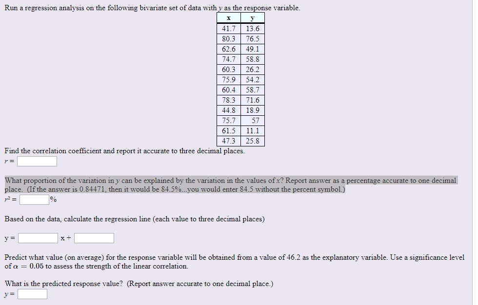 Solved Run a regression analysis on the following bivariate | Chegg.com