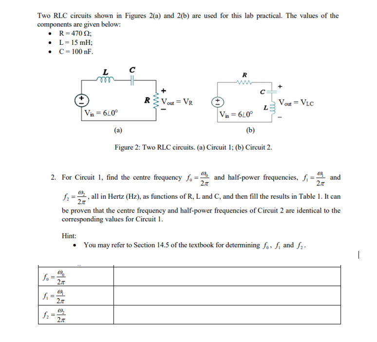 Solved Two RLC circuits shown in Figures 2(a) and 26) are | Chegg.com