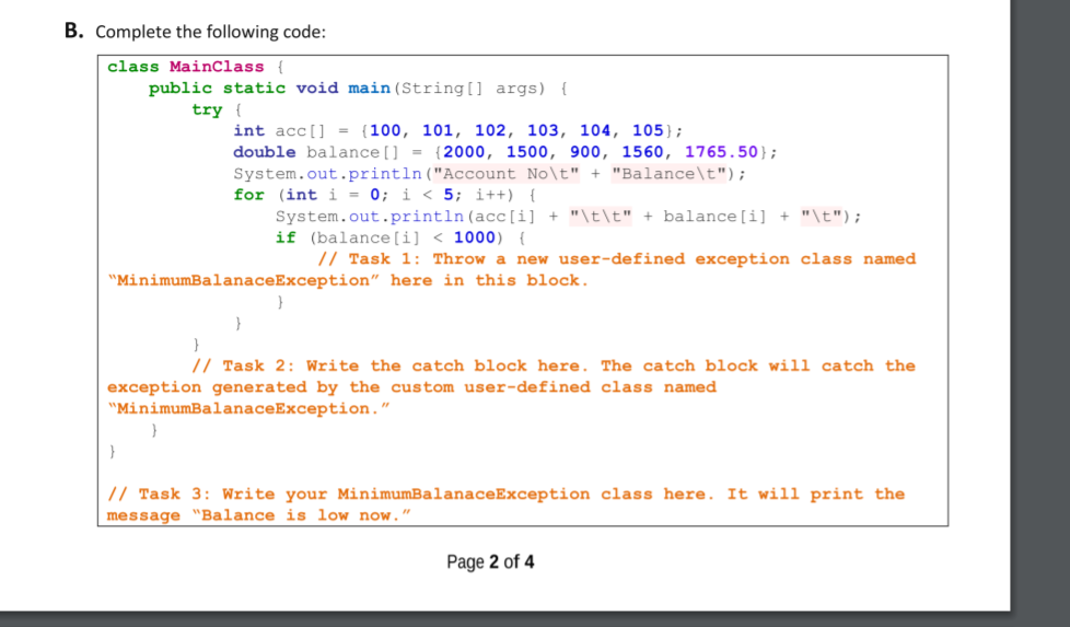 Solved B. Complete the following code: class MainClass | Chegg.com