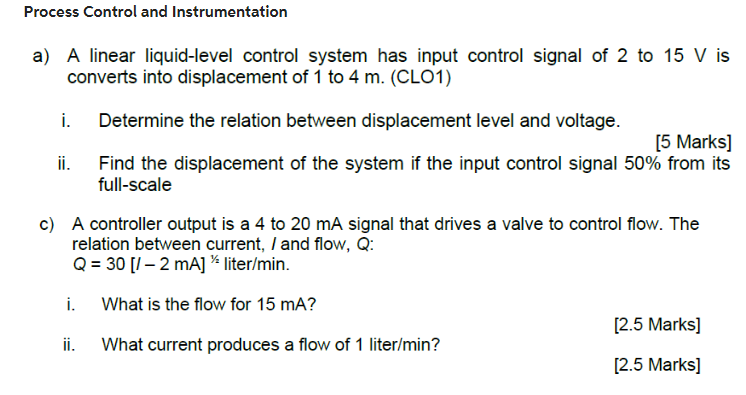 Solved Process Control and Instrumentation a) A linear | Chegg.com