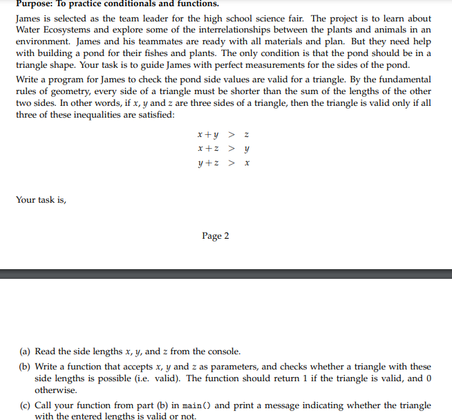Solved Purpose: To practice conditionals and functions. | Chegg.com
