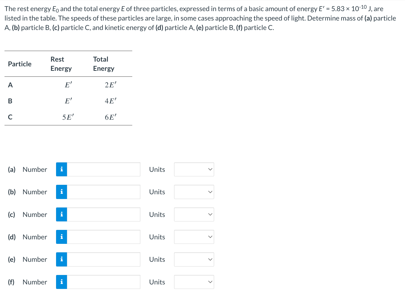 Solved The rest energy E0 and the total energy E of three | Chegg.com