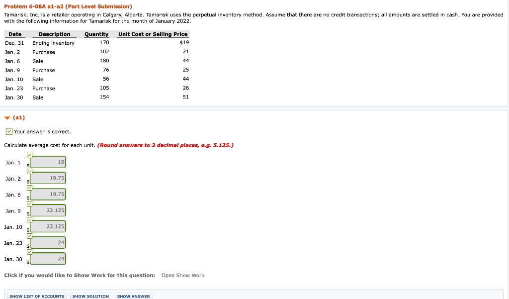 Solved Problem 6-08A a1-a2 (Part Level Submission) Tamarisk, | Chegg.com